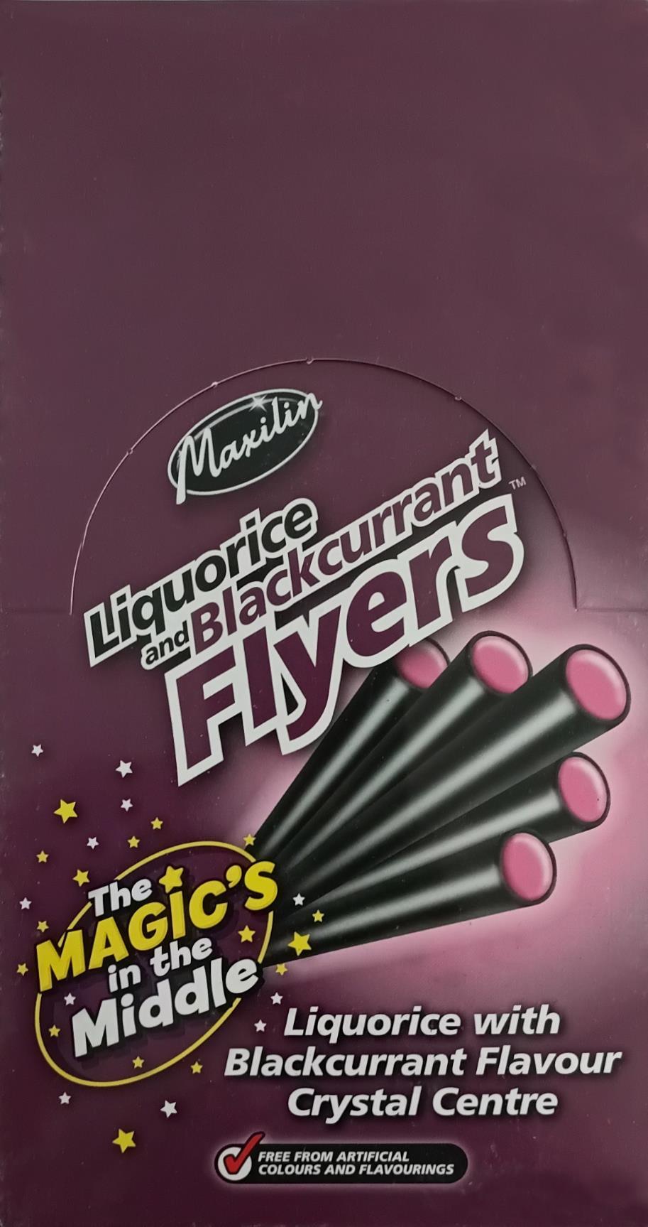 Maxilin BlackCurrant Flyers – Liquorice Tubes With Fruity Sherbet Crys
