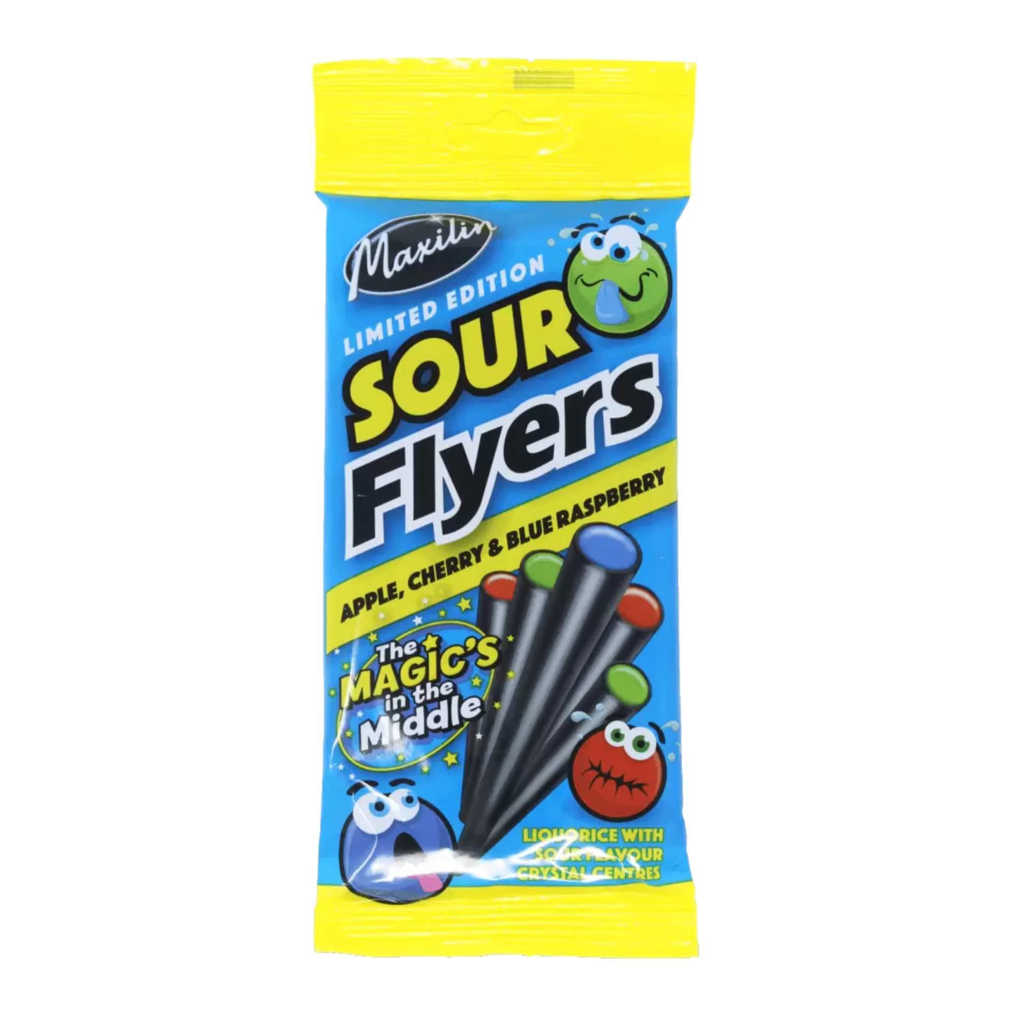 Maxilin Sour Flyers – Liquorice Tubes With Sour Fruity Sherbet Crystal